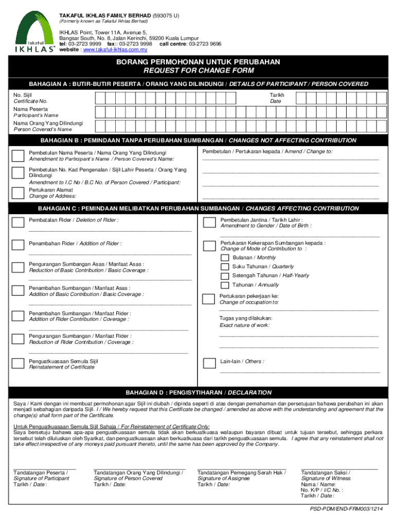 Fillable Online Fillable Online TAKAFUL IKHLAS FAMILY BERHAD (593075-U ...