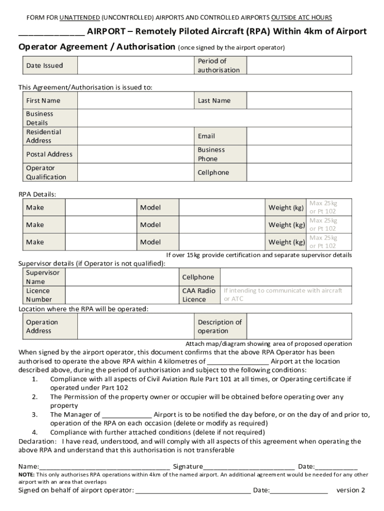 Fillable Online FORM FOR UNATTENDED (UNCONTROLLED) AIRPORTS AND CONTROLLED ... Fax Email Print ...
