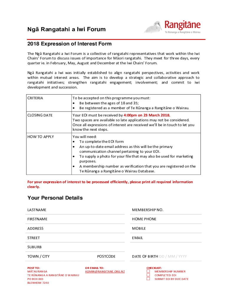 Fillable Online Ng Rangatahi a Iwi Forum - Te Rnanga a Rangitne o ...