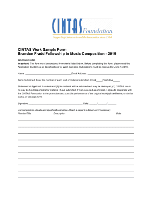 Fillable Online CINTAS Fellowship Application 2018-2019 WORK SAMPLE ...