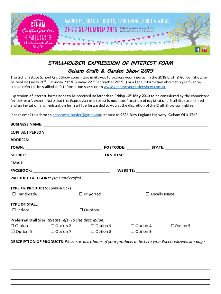 Fillable Online The Geham State School Craft Show committee invite you ...