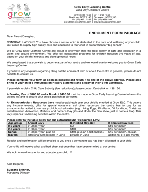 Fillable Online Grow ELC Enrolment Form Fax Email Print - pdfFiller