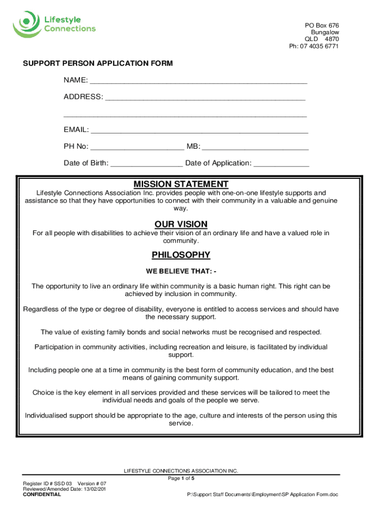 Fillable Online SUPPORT PERSON APPLICATION FORM Fax Email Print - pdfFiller