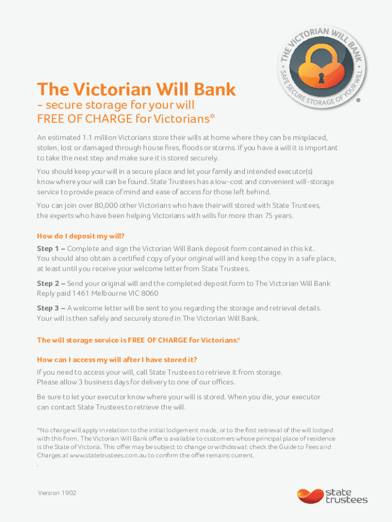 Fillable Online The victorian Will bank - Wills & Power of Attorney ...