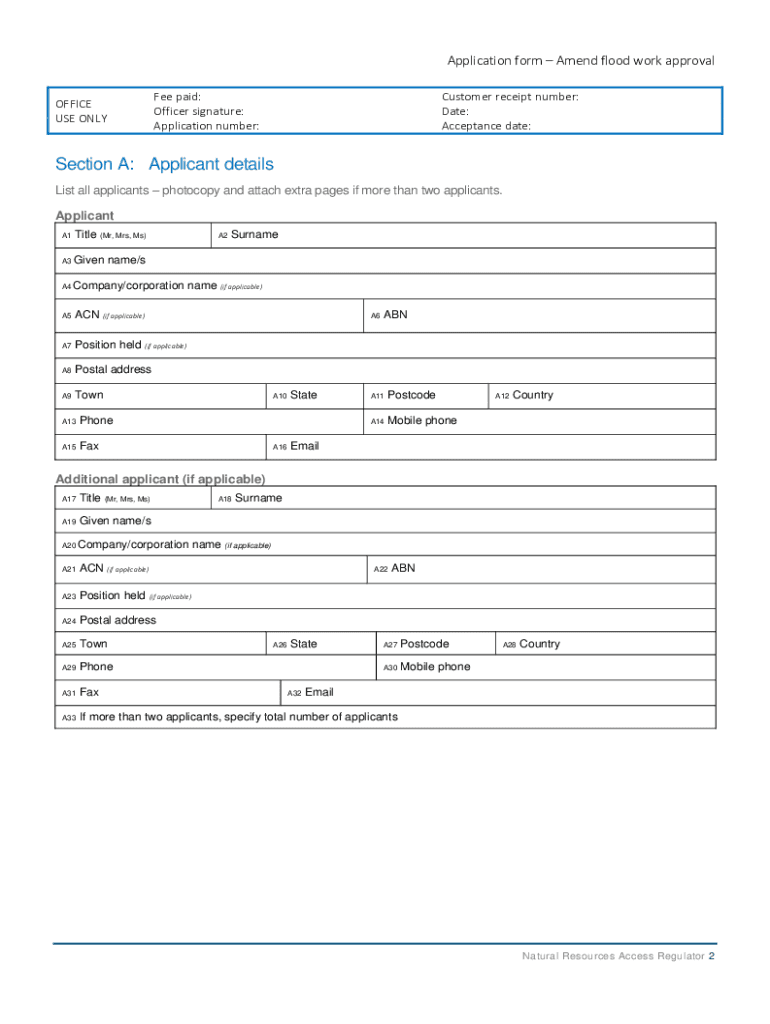 Fillable Online Guide to the application form to amend a flood work approval Fax Email Print ...