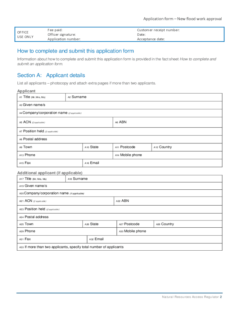 Fillable Online New approval - flood work - application form Fax Email ...
