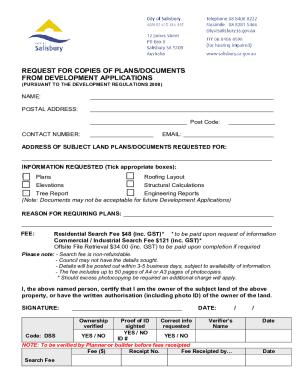 Fillable Online REQUEST FOR COPIES OF PLANS/DOCUMENTS FROM DEVELOPMENT ...