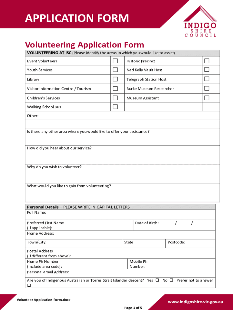 Fillable Online Volunteer Application Form for Non-Profit Form Template ...