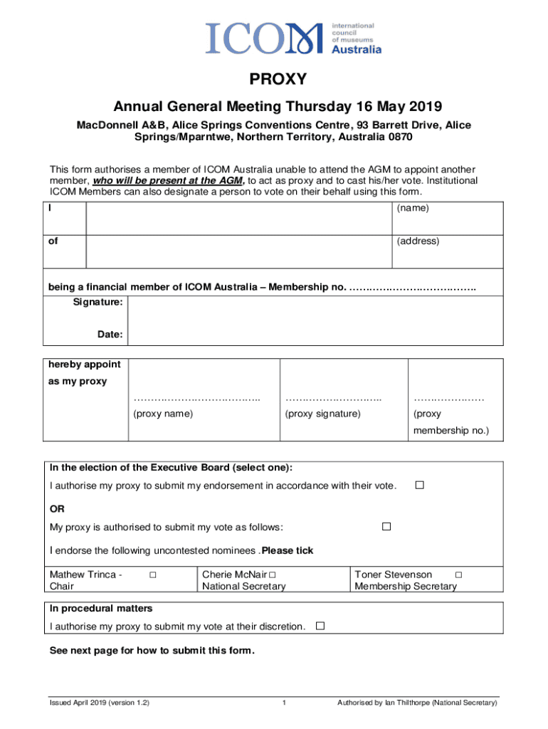 Fillable Online icom org ICOM Australia AGM Proxy form Fax Email Print ...