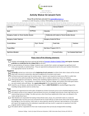 Fillable Online ACTIVITY CONSENT FORM AND APPROVAL BY PARENTS OR LEGAL ...