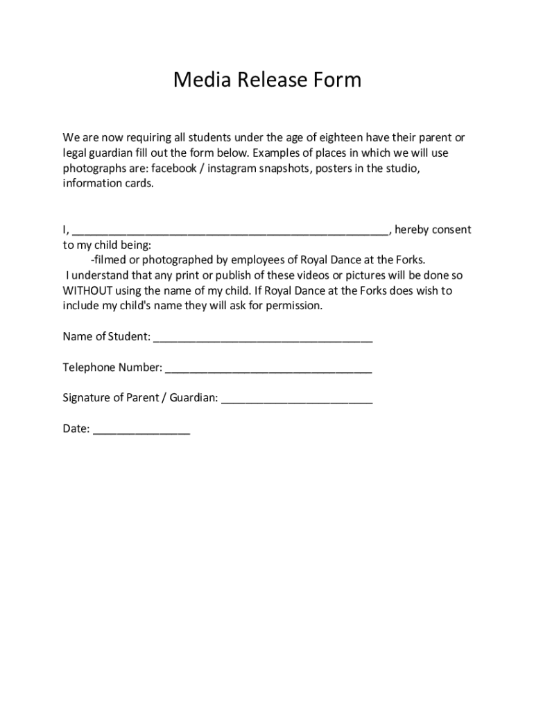 Fillable Online Student Media Release Form - All Business Templates ...