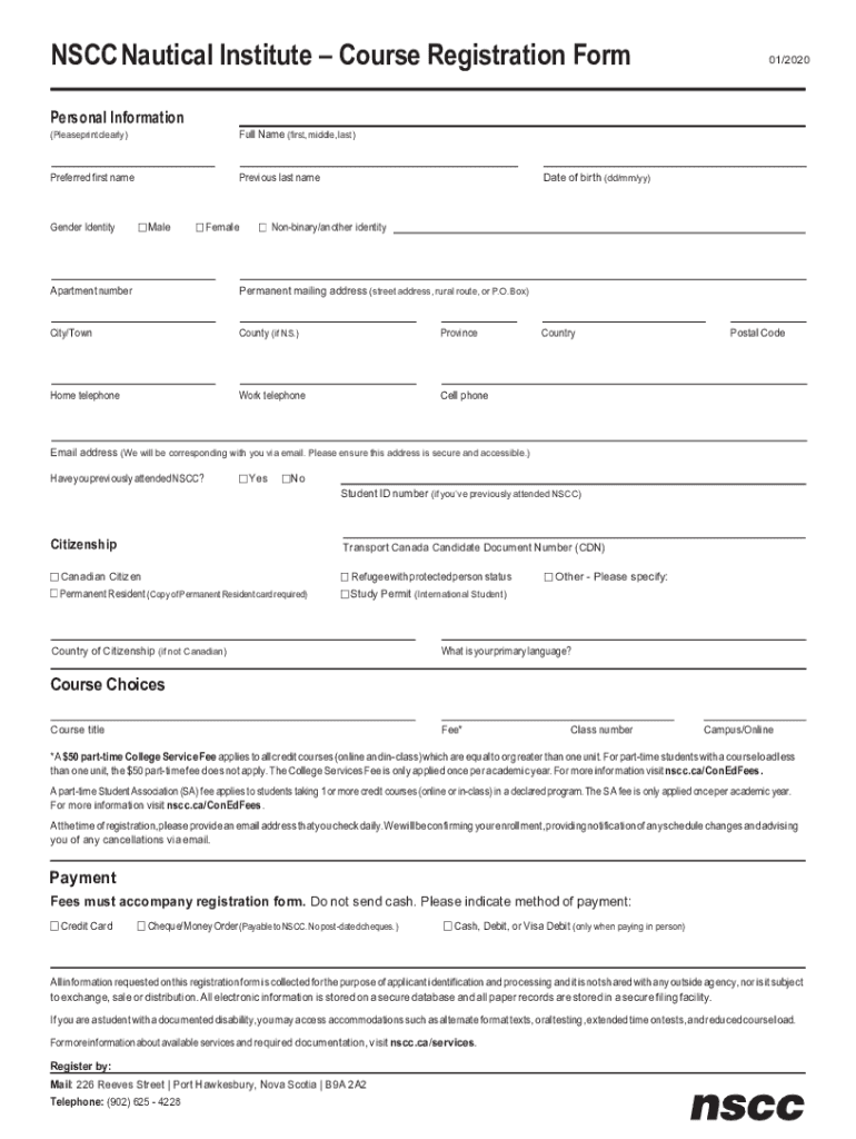 Fillable Online NSCC Nautical InstituteCourse Registration Form Fax Email Print - pdfFiller
