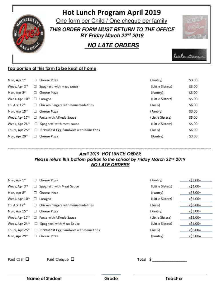 Fillable Online 50+ Hot School Lunch Ideas That Will Make Your Child's ...