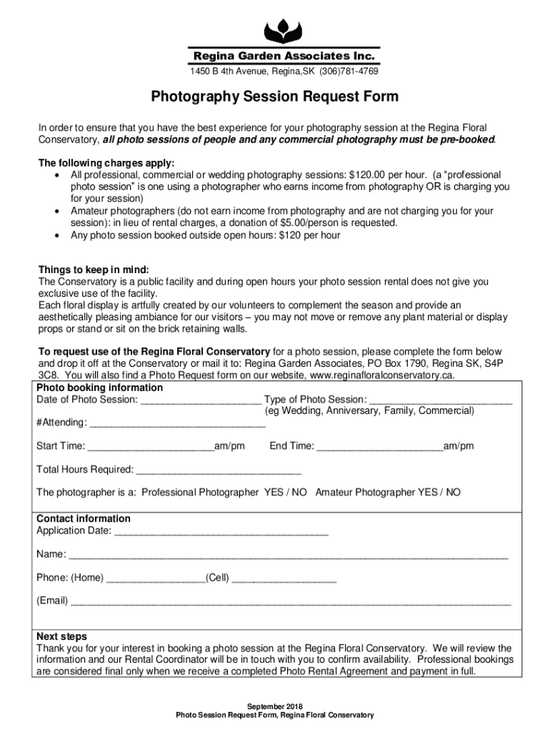 Fillable Online Photography Session Request Form Fax Email Print ...