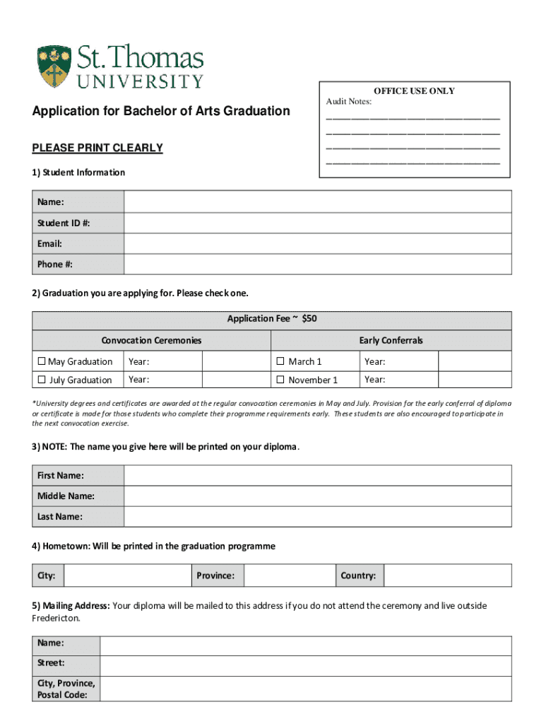 Fillable Online Graduation Application - Bachelors Of Arts In Human ...