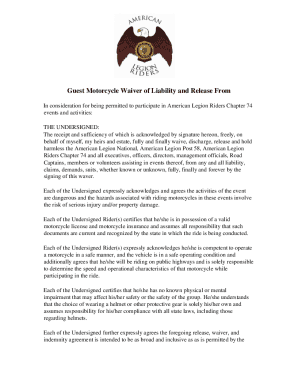 Fillable Online Guest Motorcycle Waiver of Liability and Release From ...