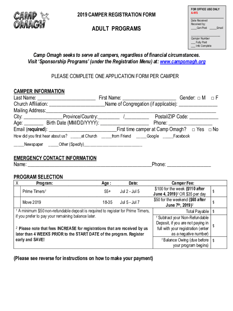Fillable Online 2018 ADULT REGISTRATION FORM Fax Email Print - pdfFiller