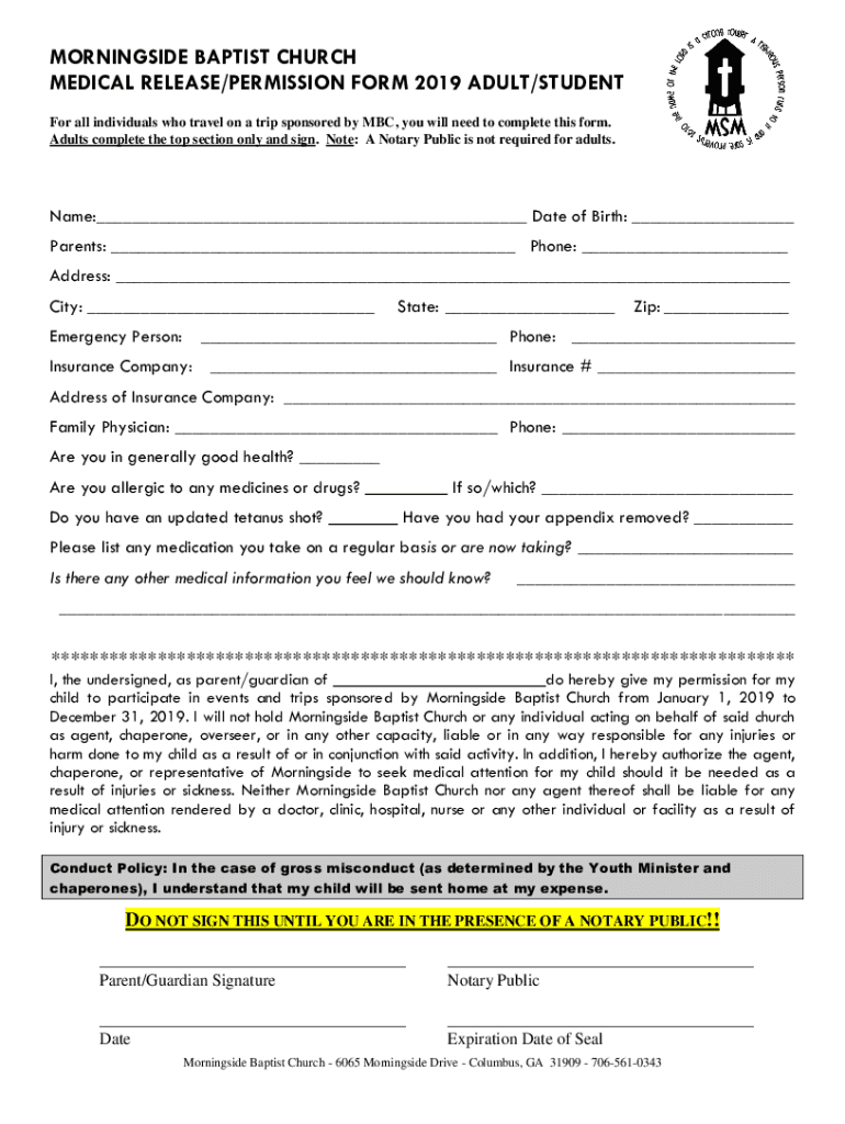 Fillable Online Morningside Baptist Church Permission/Consent Form Fax ...