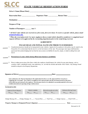 Fillable Online STATE VEHICLE RESERVATION FORM Fax Email Print - pdfFiller