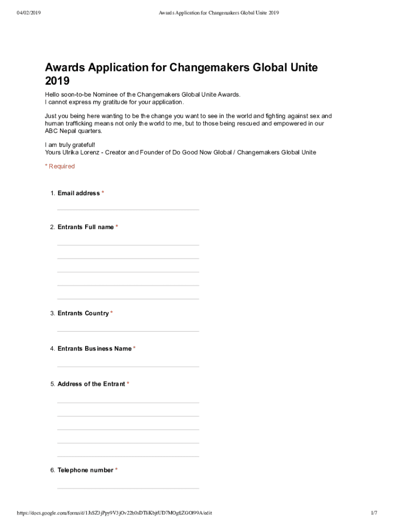 Fillable Online Awards Application 2019 - Google Forms Fax Email Print ...