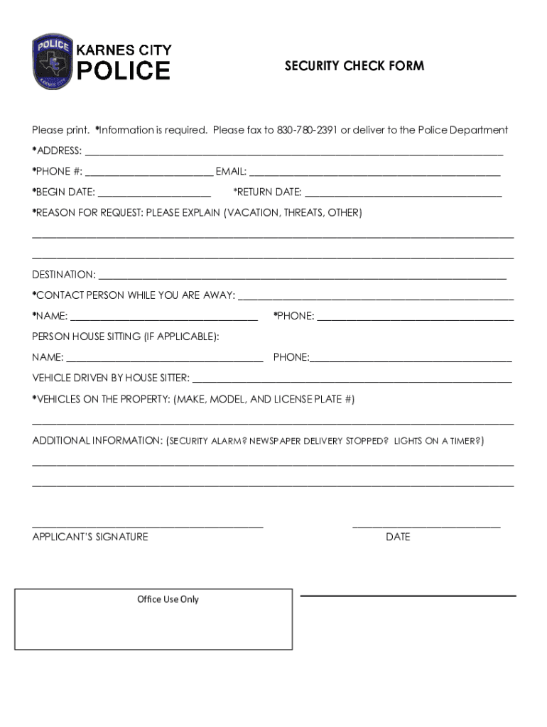 Fillable Online Security Check Form Fax Email Print