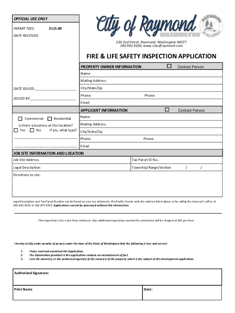 Fillable Online FIRE & LIFE SAFETY INSPECTION APPLICATION Fax Email ...
