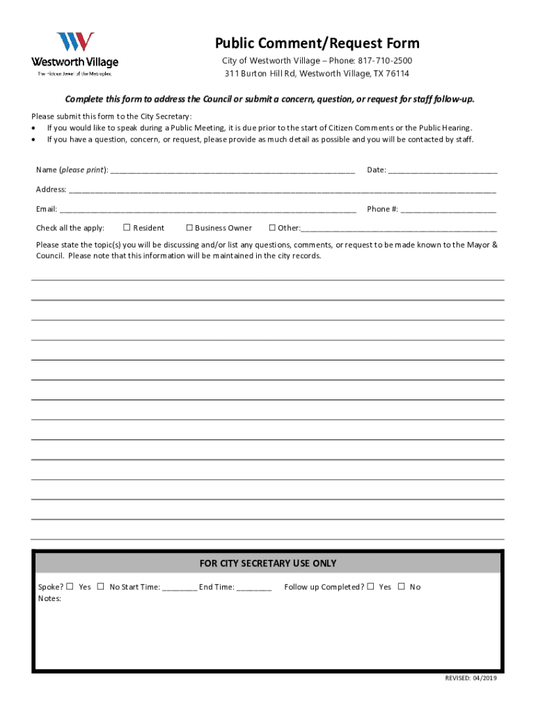 Fillable Online Public Comment/Request Form Fax Email Print - pdfFiller