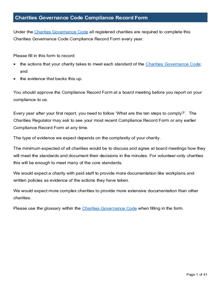 Fillable Online Charities Governance Code Compliance Record Form ...