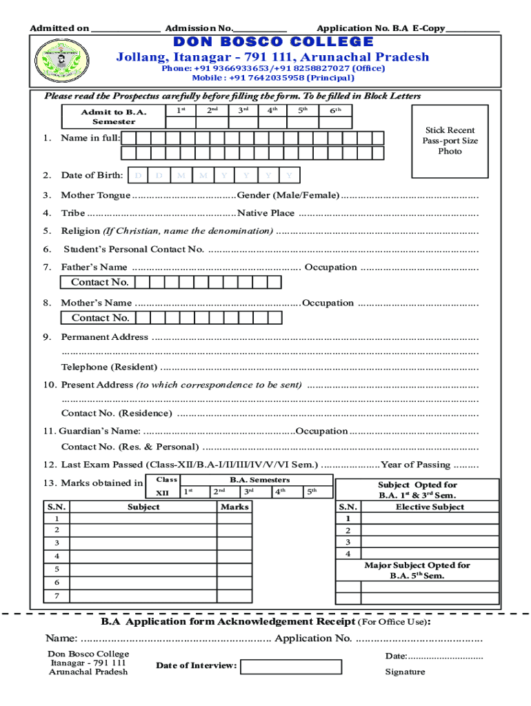 Fillable Online Fillable Online Application Form BCom 2019-20 - Don Bosco ... Fax Email Print ...
