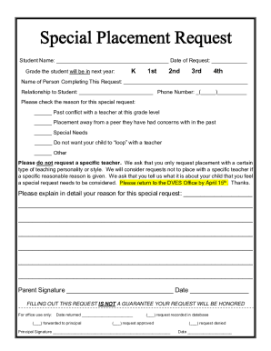 Fillable Online Special Placement Request Form Fax Email Print - pdfFiller