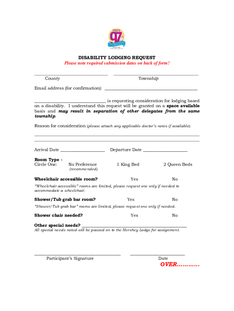 Fillable Online SPECIAL CONSIDERATION REQUEST FOR LODGING Fax Email ...