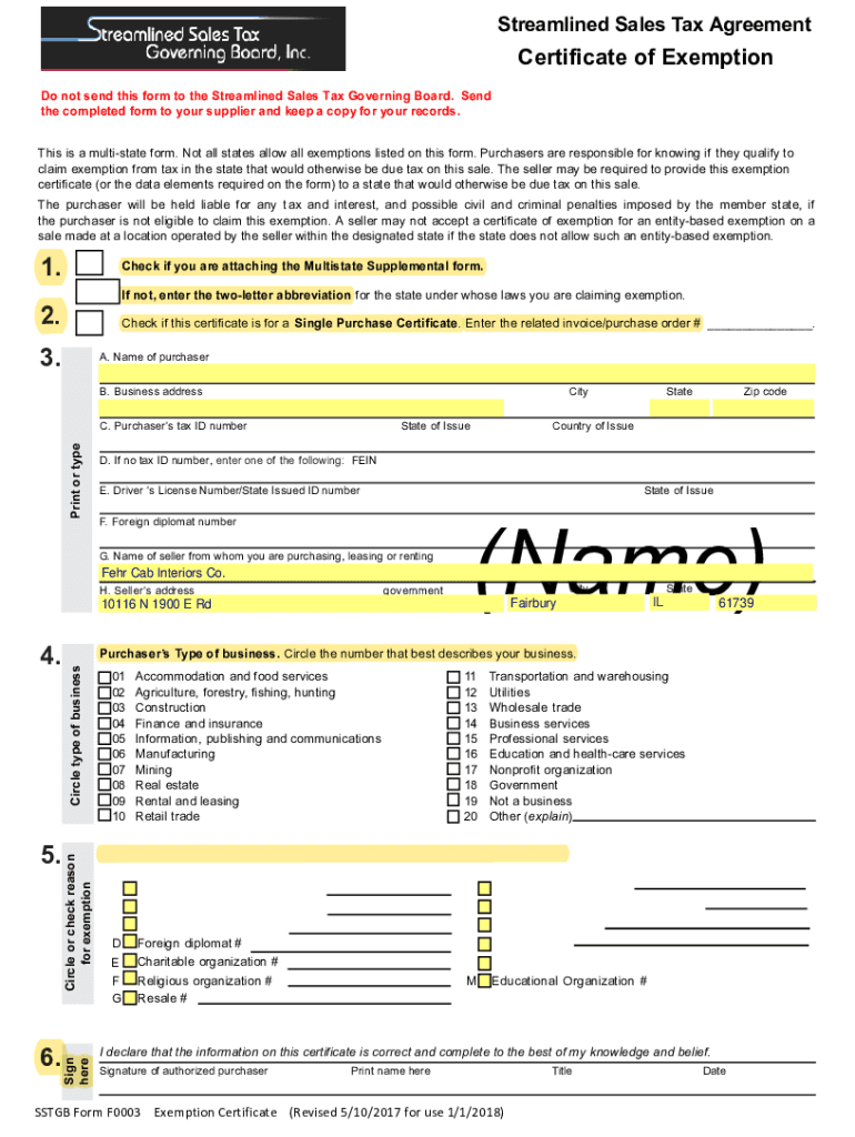 Fillable Online Steamlined Certificate of Exemption - Fehr Cab Fax ...