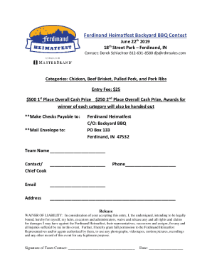 Fillable Online BBQ Contest Entry Form 2019 Fax Email Print - pdfFiller