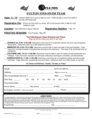 Fillable Online Fulton Fins Swim Team - Fill Online, Printable, Fillable ... Fax Email Print ...