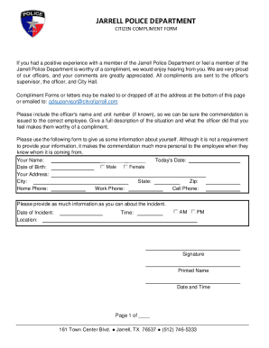 Fillable Online Citizen Complaint Form - Police Department - Jarrell ...