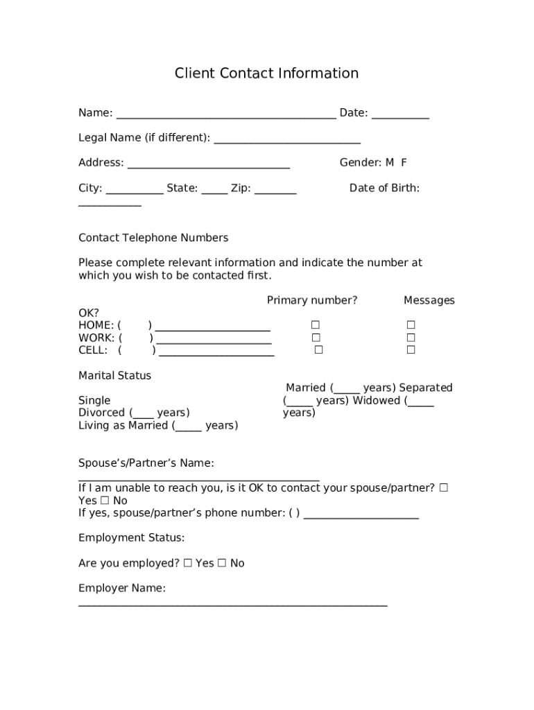 INITIAL ASSESSMENT CLIENT INATION Doc Template | pdfFiller