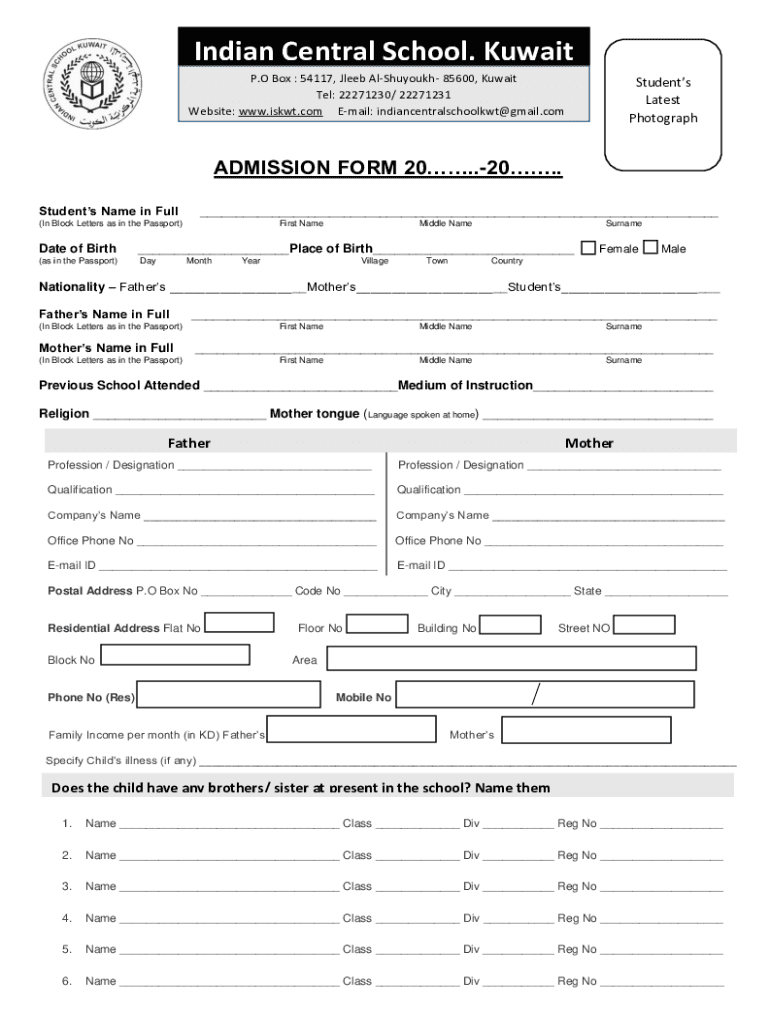 Fillable Online Indian Central School Kuwait - Indian CBSE School in ...