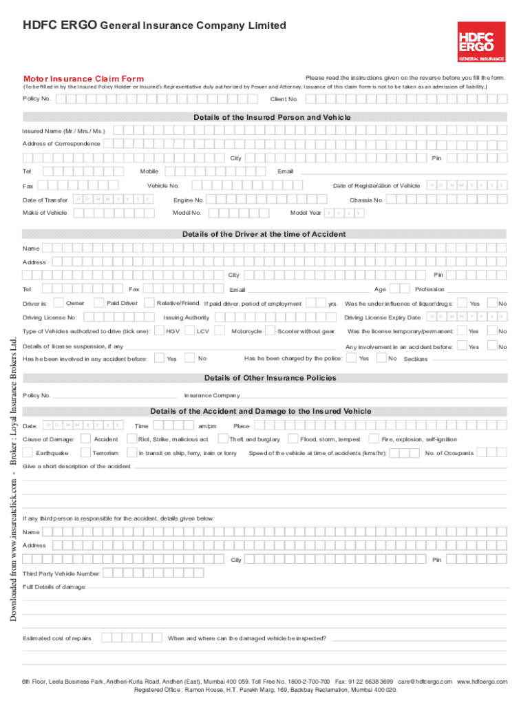 Fillable Online Download hdfc-ergo Private-Car claim-form. Download ...