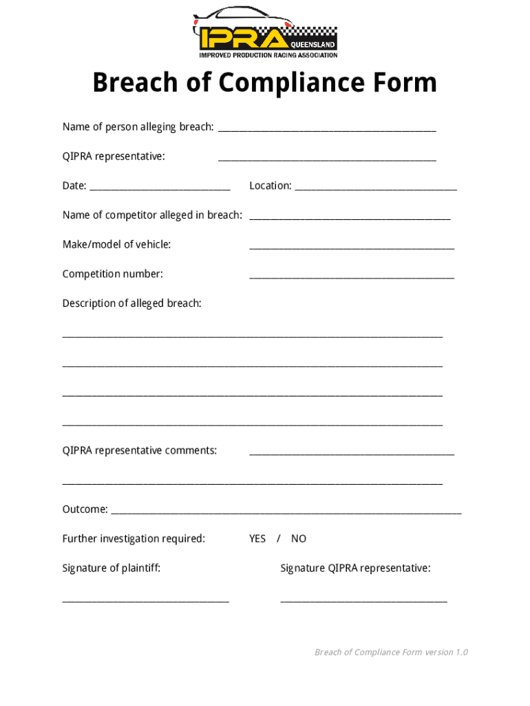 Fillable Online Breach of Compliance Form Fax Email Print - pdfFiller
