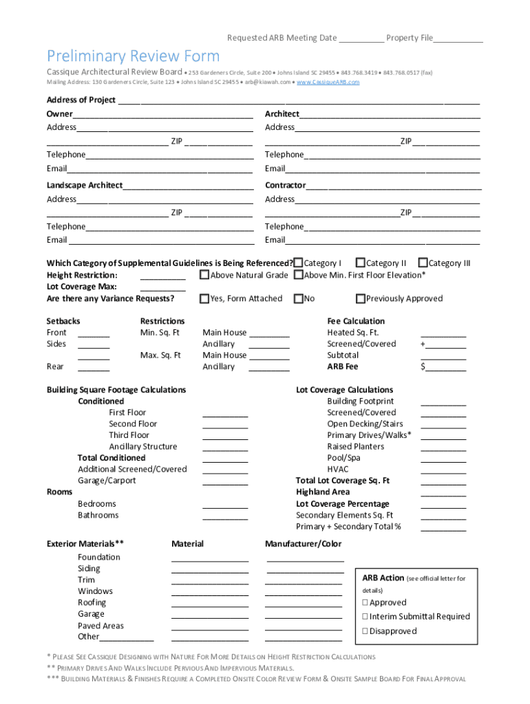 Fillable Online Preliminary Review Form - Kiawah Island Architectural ...