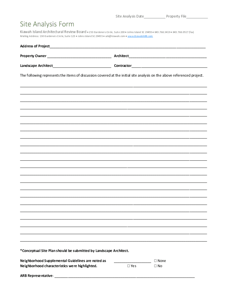 Fillable Online Site Analysis Form - Kiawah Island Architectural Review ...