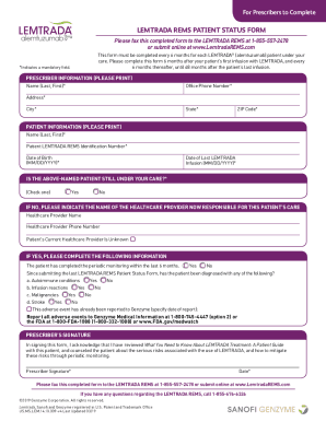 Fillable Online Fillable Online LEMTRADA REMS PATIENT STATUS FORM Fax ...
