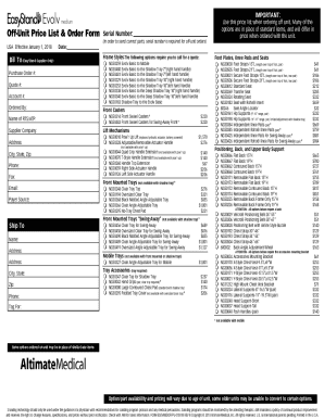 Fillable Online IMPORTANT: large Off-Unit Price List & Order Form Fax ...