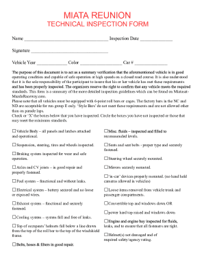 Fillable Online tech inspection form - Miata Reunion Fax Email Print ...
