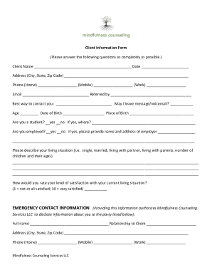 Fillable Online Initial Client Information Sheet - Free Online Form ...