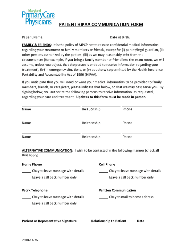 Fillable Online Patient Communication & Medical Treatment Authorization ...