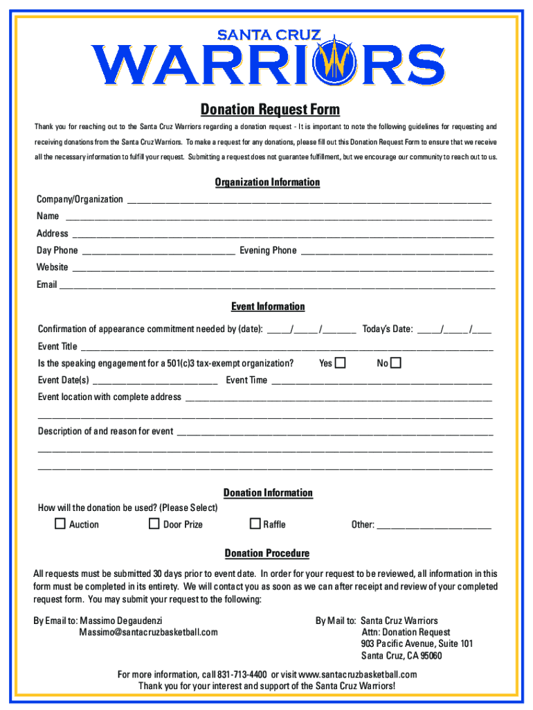 Fillable Online 2019-20 Donation Request Form Shannon - NBA.com Fax Email Print - pdfFiller