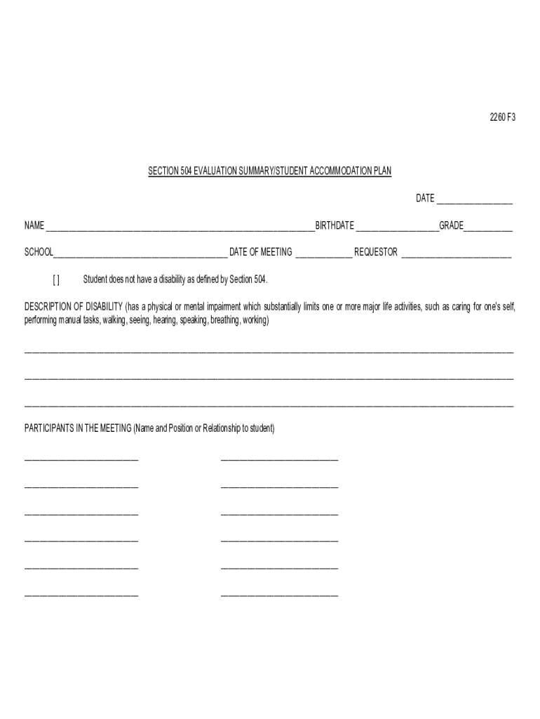 Fillable Online Section 504 Sample Accommodations and ModificationsCan ...