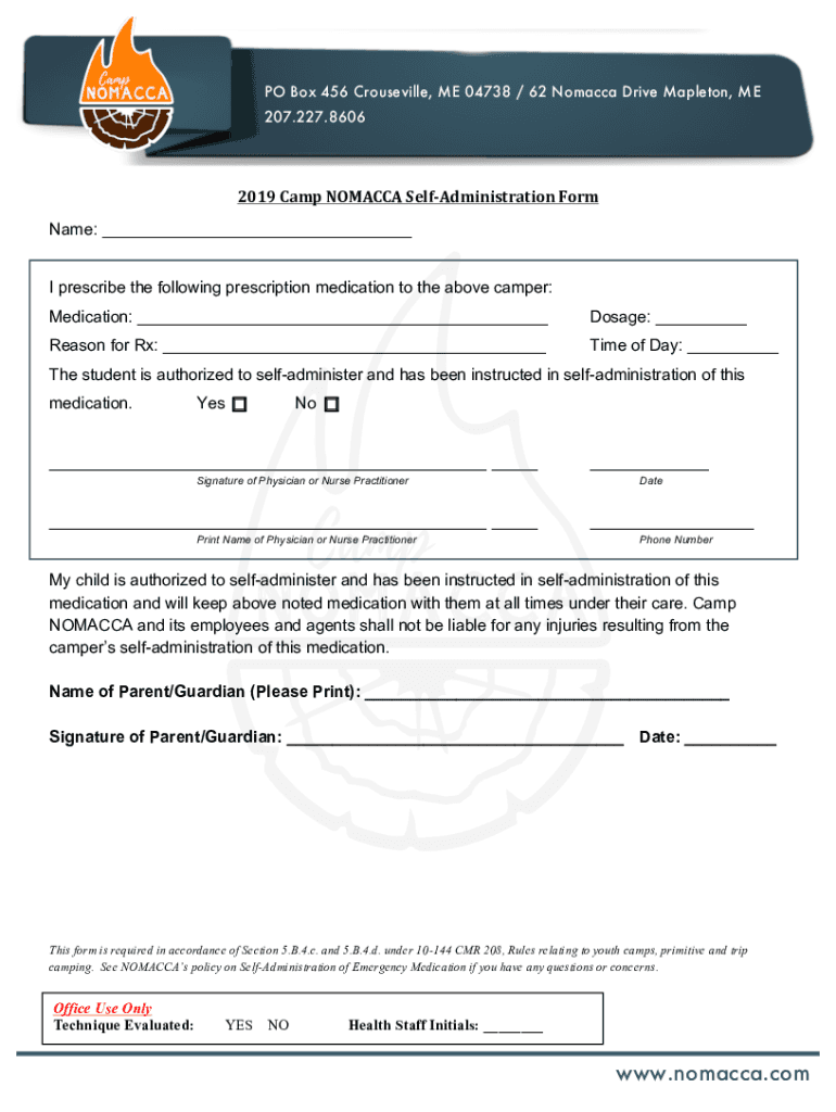 Fillable Online 2019 NOMACCA Self Administration Form.docx Fax Email ...