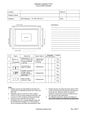 Fillable Online Sidewalk Inspection Form City of North Olmsted Fax ...